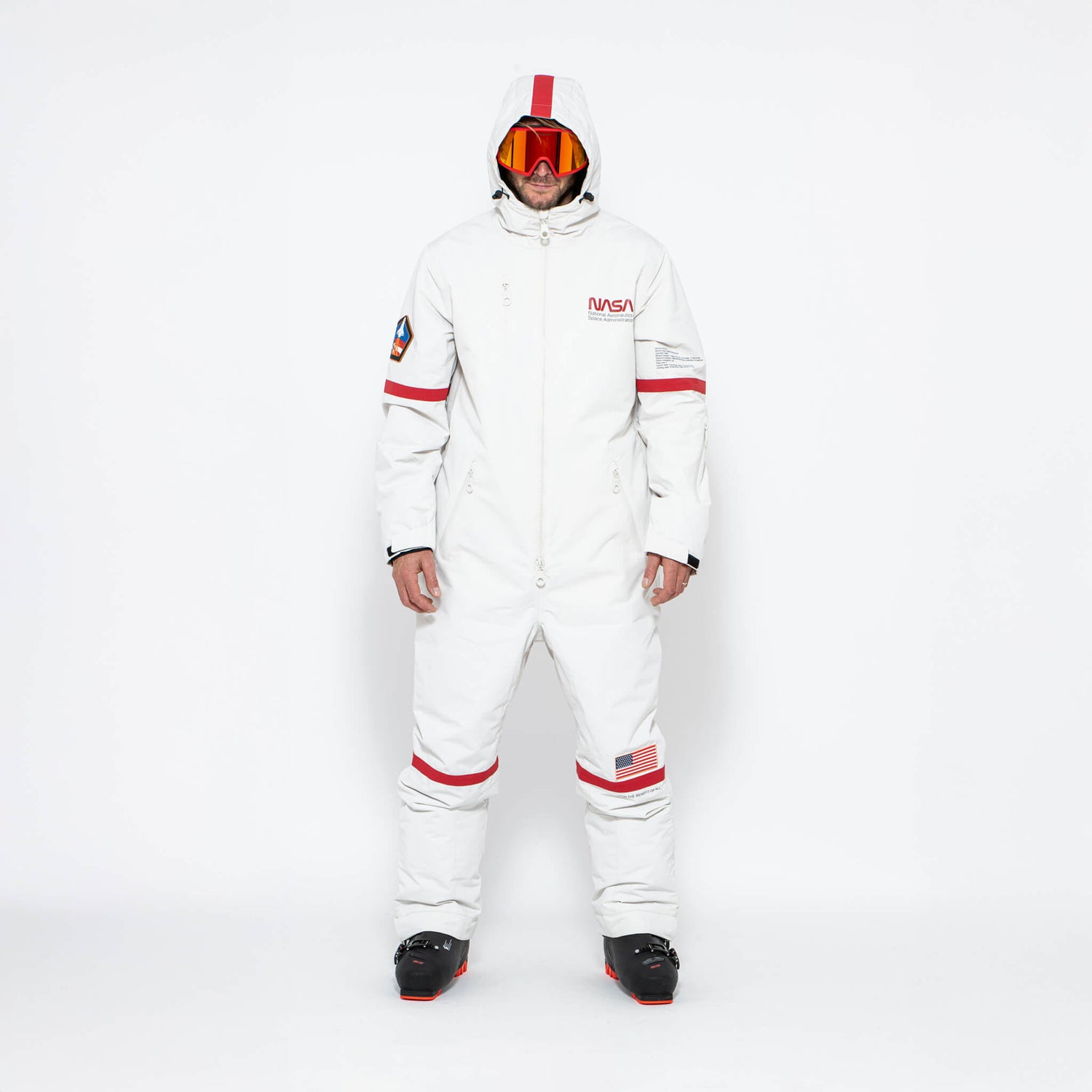 Bundle - Men's White NASA Snow Suit, Base Layer Set & Headband